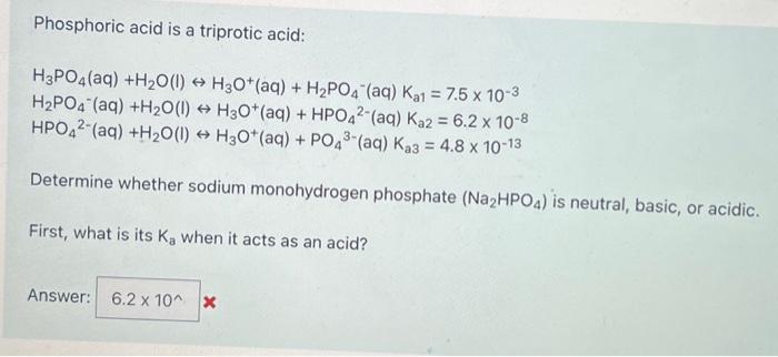 Solved Phosphoric acid is a triprotic acid: | Chegg.com