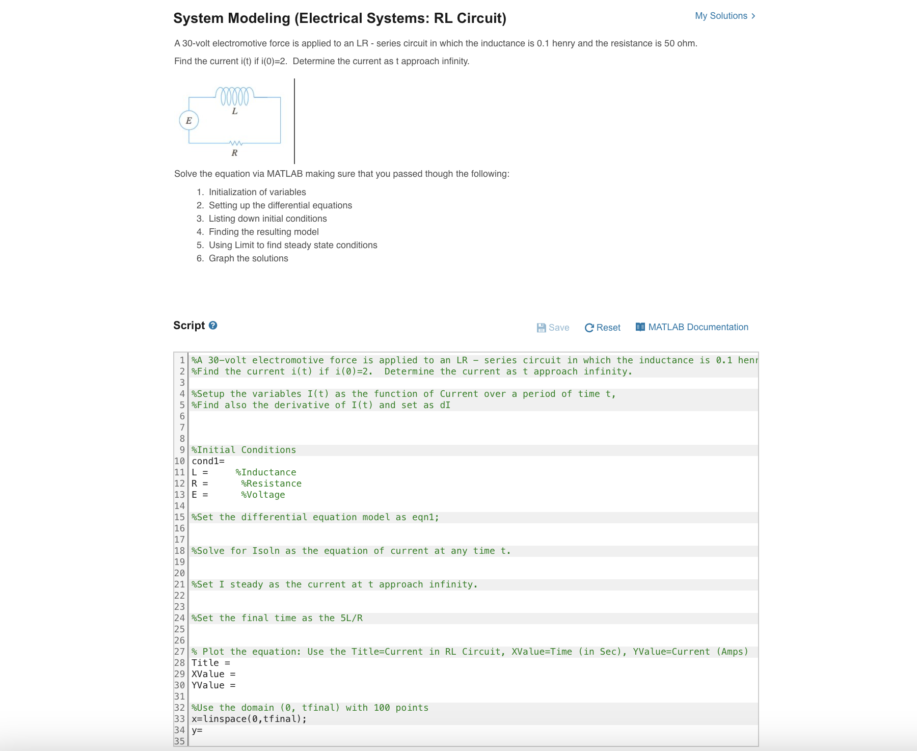 Solved System Modeling (Electrical Systems: RL Circuit)A | Chegg.com