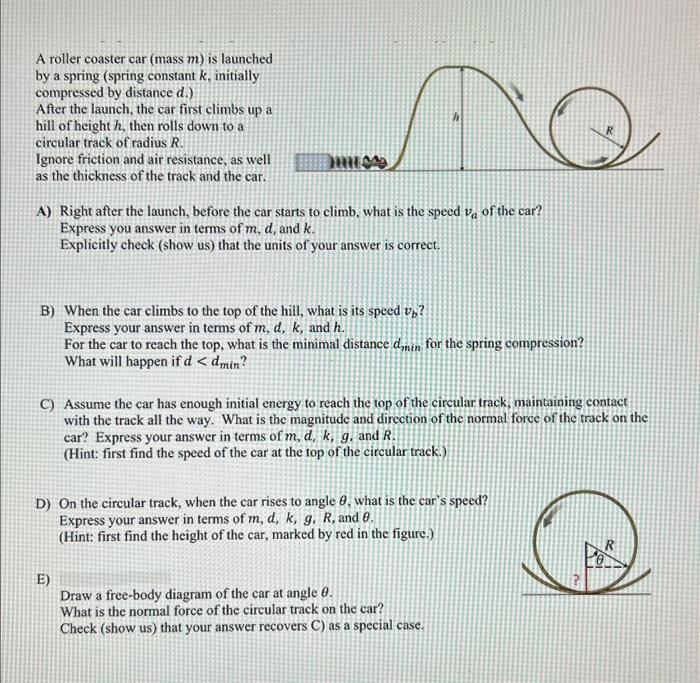 Solved A roller coaster car (mass m ) is launched by a | Chegg.com