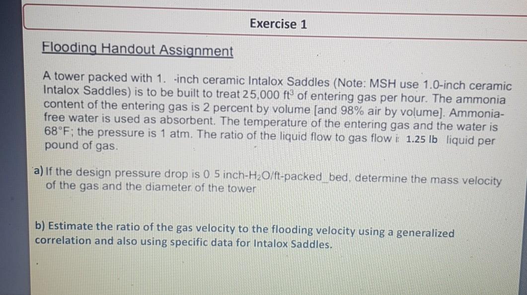 Solved Exercise 1 Flooding Handout Assignment A tower packed | Chegg.com