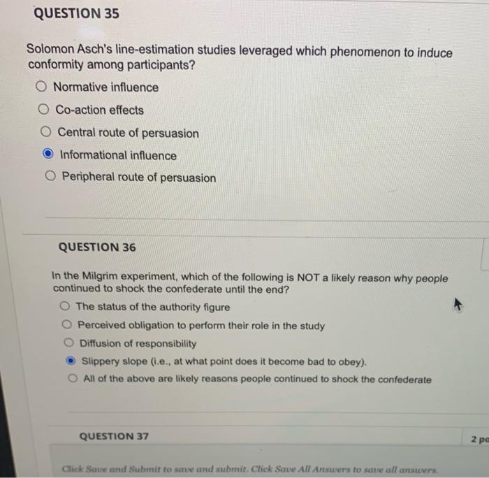 Solved QUESTION 35 Solomon Asch's line-estimation studies | Chegg.com