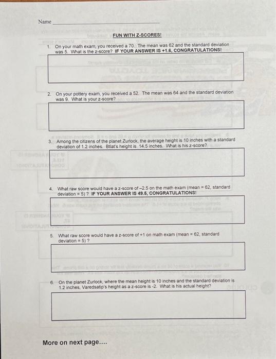 Solved 1. On your math exam, you received a 70. The mean was | Chegg.com
