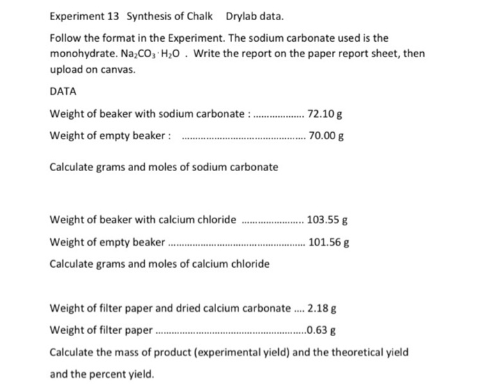 Solved Experiment 13 Stoichiometry Report Sheet Name Section | Chegg.com