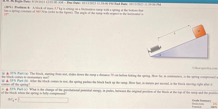 Solved (20\%) Problem 4: A block of mass 3.7 kg is sitting | Chegg.com