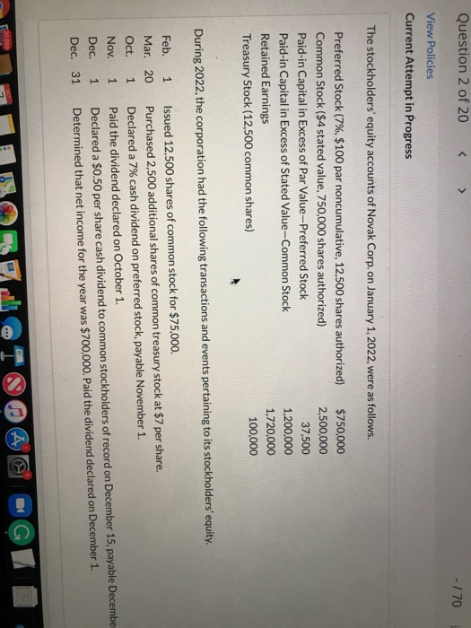 Solved Question 2 of 20 - / 70 View Policies Current Attempt | Chegg.com