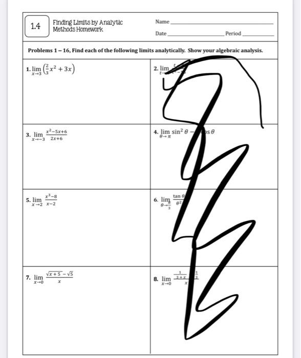 Solved 1.4 Finding Limits by Analytic Methods Homework Name | Chegg.com