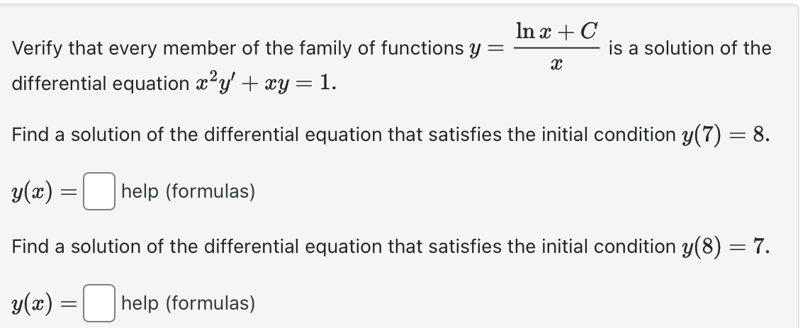 Solved Verify that every member of the family of functions | Chegg.com