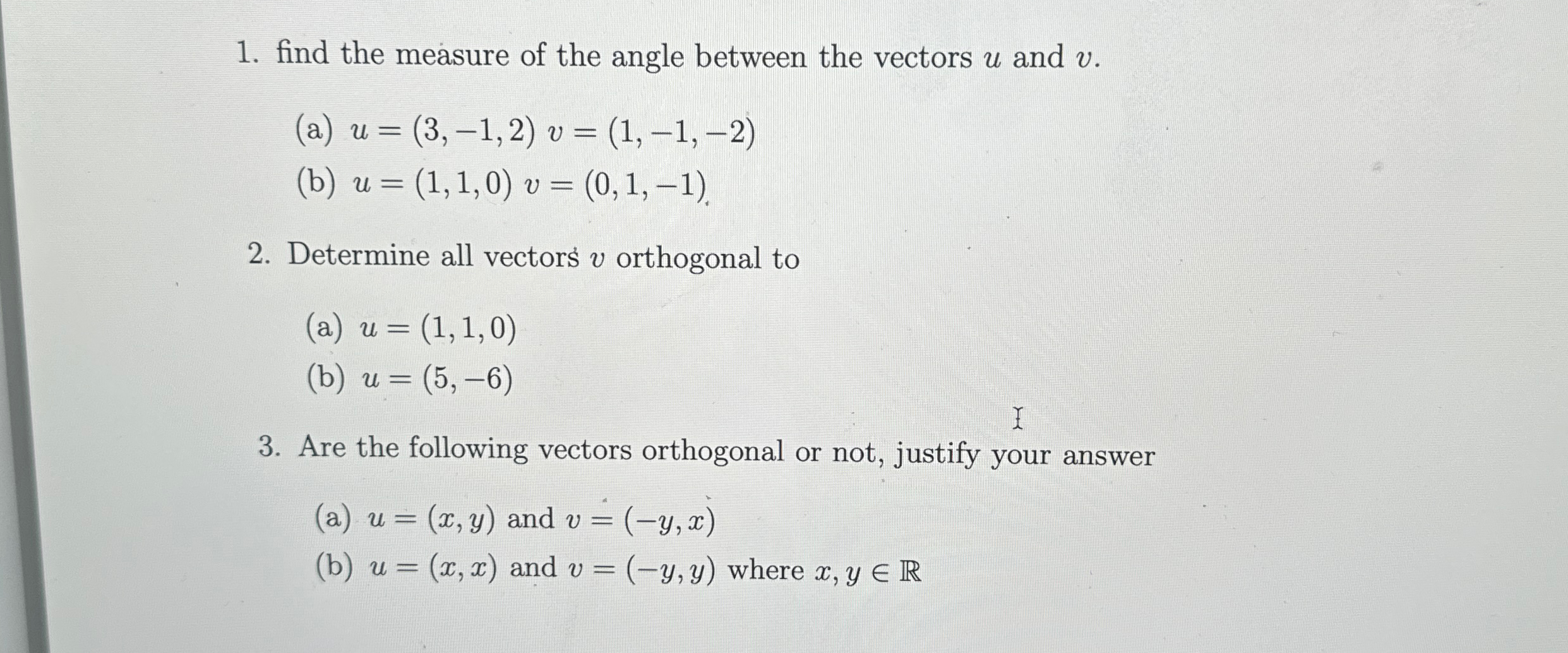 Solved find the measure of the angle between the vectors u | Chegg.com