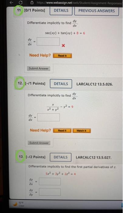 Solved Differentiate implicitly to find dxdy. [−/1 Points] | Chegg.com