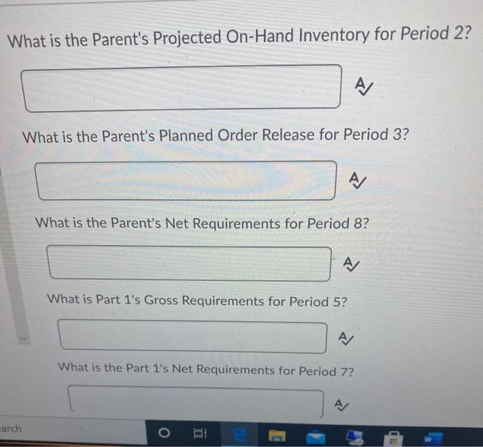 what is the parents projected on hand inventory for | Chegg.com
