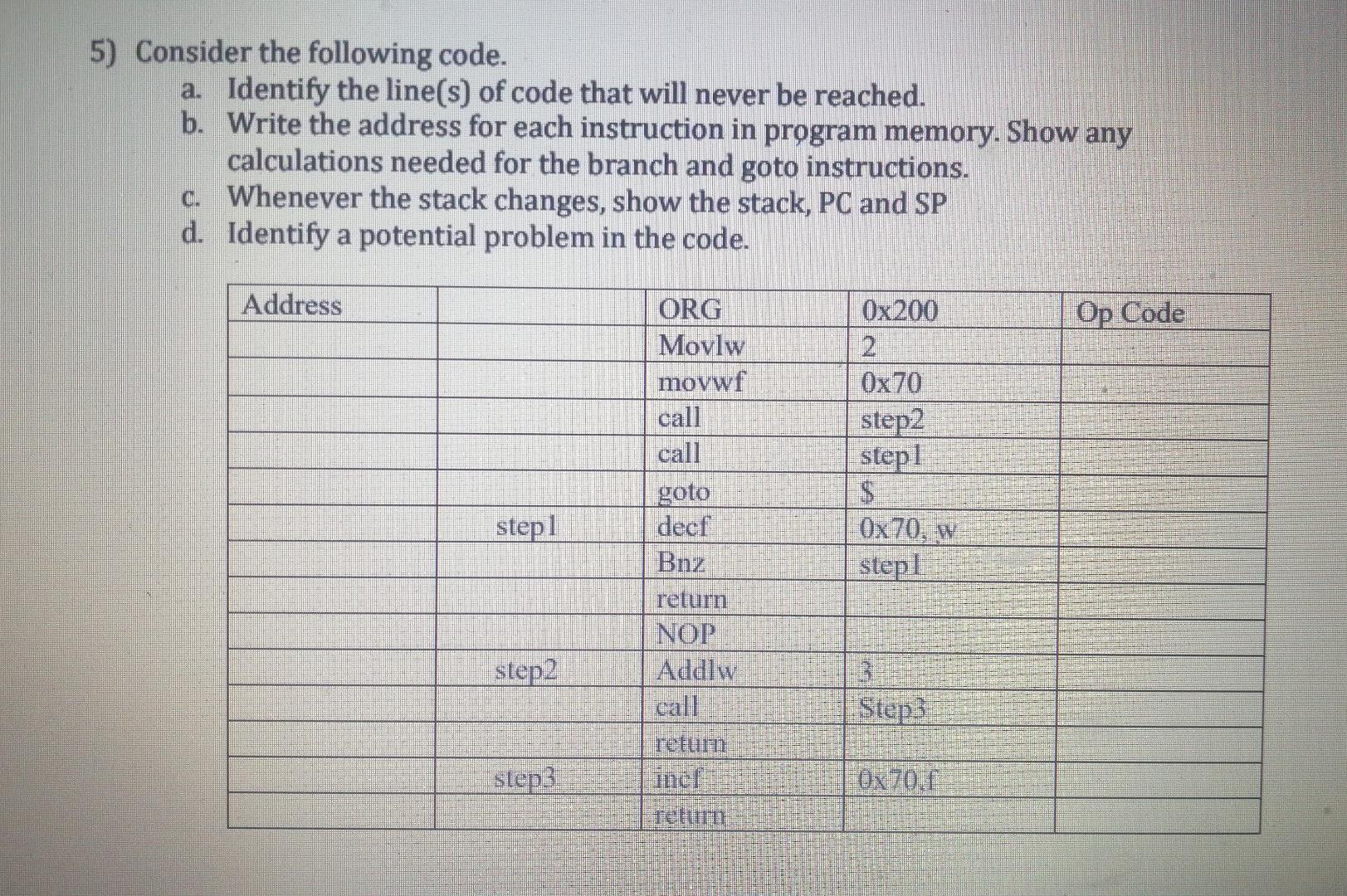 5) Consider the following code. a. Identify the | Chegg.com