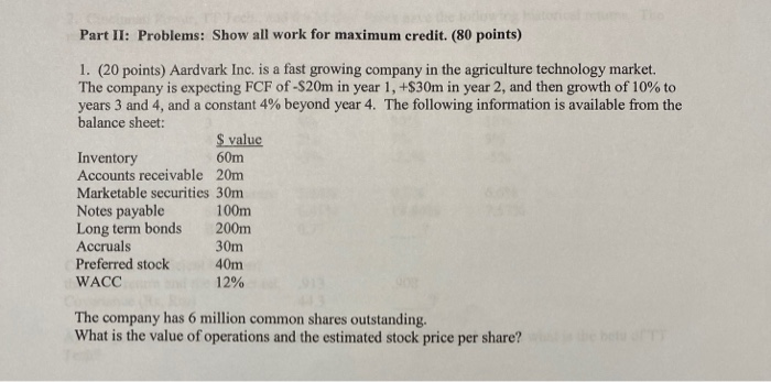 Solved Part II: Problems: Show all work for maximum credit. | Chegg.com