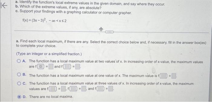 Solved a. Identify the function's local extreme values in | Chegg.com