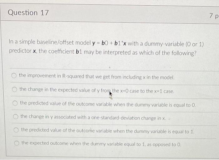Solved Question 17 7P In a simple baseline/offset model y = | Chegg.com