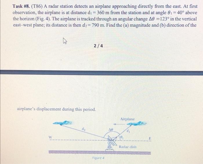 Solved Task #8. (T86) A radar station detects an airplane | Chegg.com