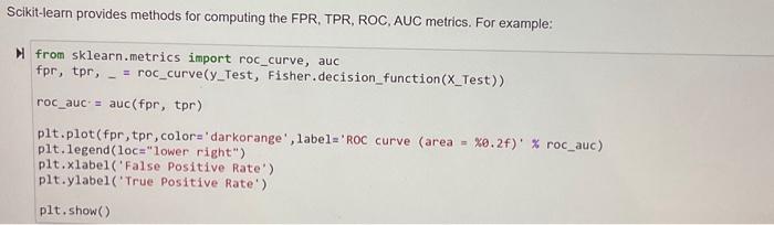 Solved Pythonusing Scikit Learns Tools Compute Tpr Fpr 