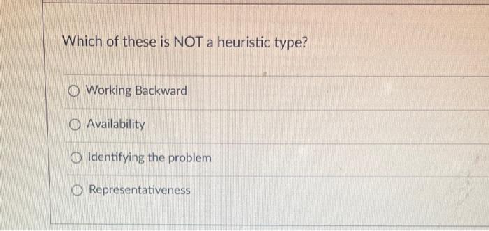 Solved Which of these is NOT a heuristic type? Working | Chegg.com