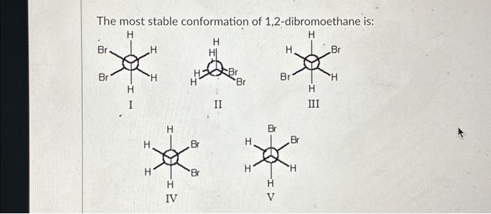Solved The most stable conformation of 1,2-dibromoethane is: | Chegg.com