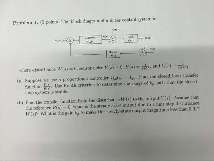 Solved Problem 1. (5 points) The block diagram of a linear | Chegg.com