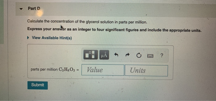 Solved A 2.750x10-2 M solution of glycerol (CH3O3) in water | Chegg.com