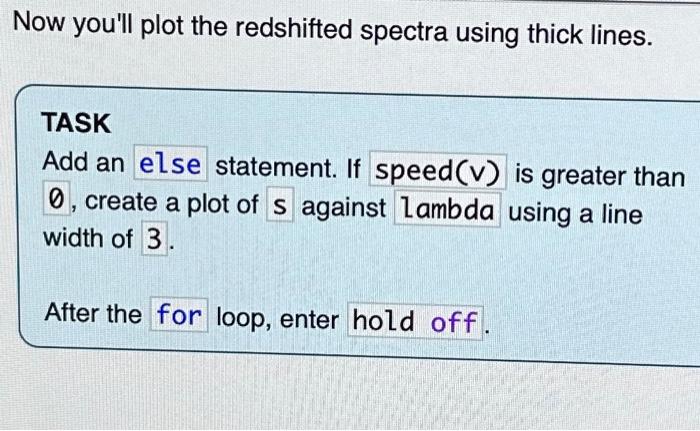 Now you'll plot the redshifted spectra using thick | Chegg.com
