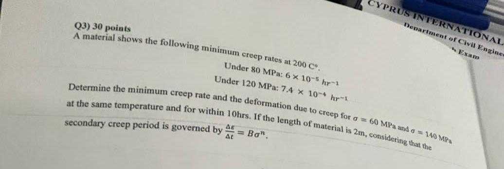 Solved Q3) 30 ﻿pointsA material shows the following minimum | Chegg.com