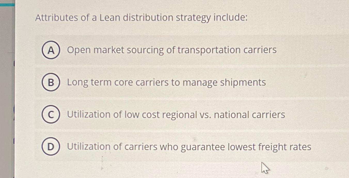 Solved Attributes of a Lean distribution strategy | Chegg.com