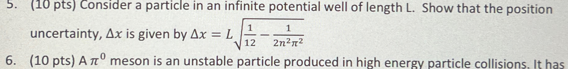 Solved (10 ﻿pts) ﻿Consider a particle in an infinite | Chegg.com