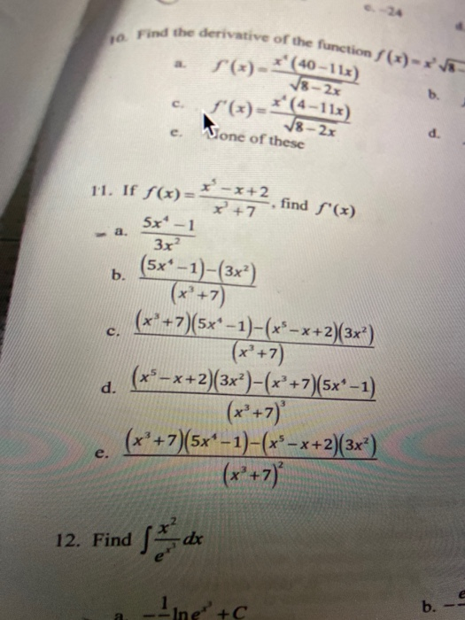 Solved 6-24 nd the derivative of the function f (x) -x | Chegg.com