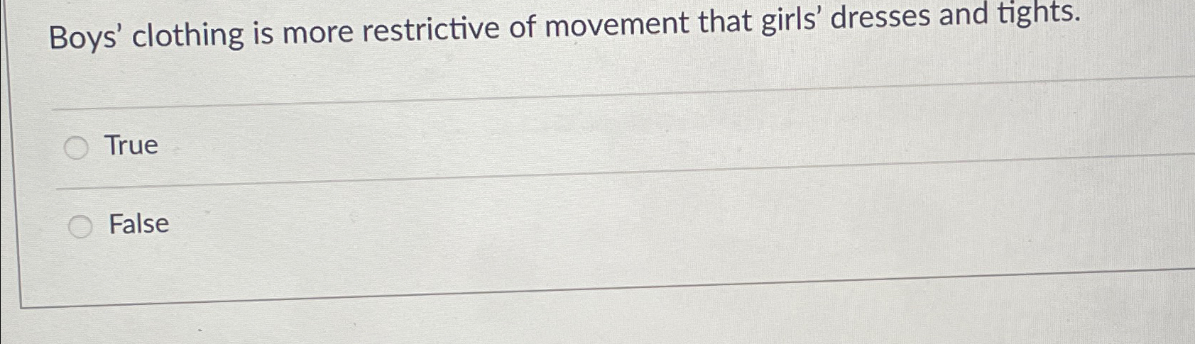 Solved Boys' clothing is more restrictive of movement that | Chegg.com