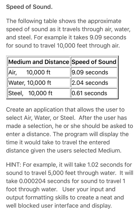 Solved Speed of Sound. The following table shows the | Chegg.com