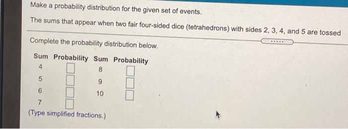 Solved Make a probability distribution for the given set of | Chegg.com