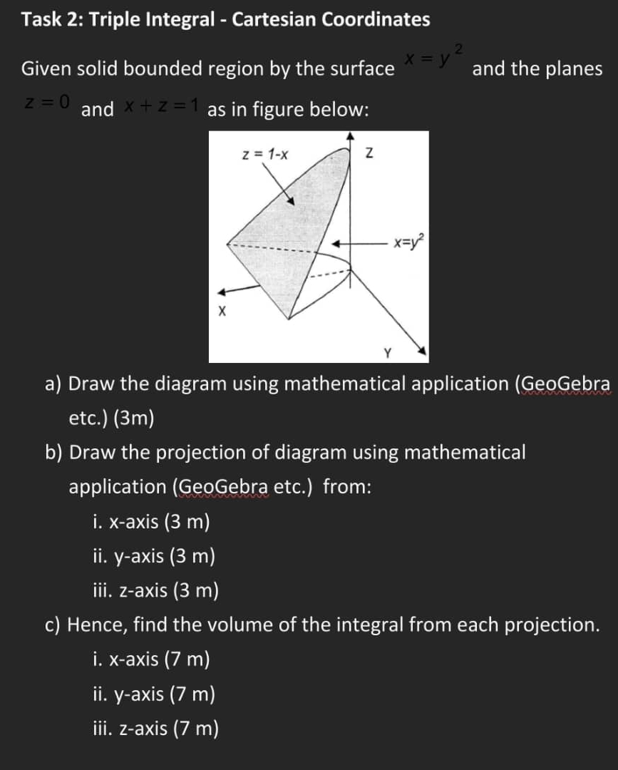 Solved Task 2: Triple Integral - ﻿Cartesian CoordinatesGiven | Chegg.com