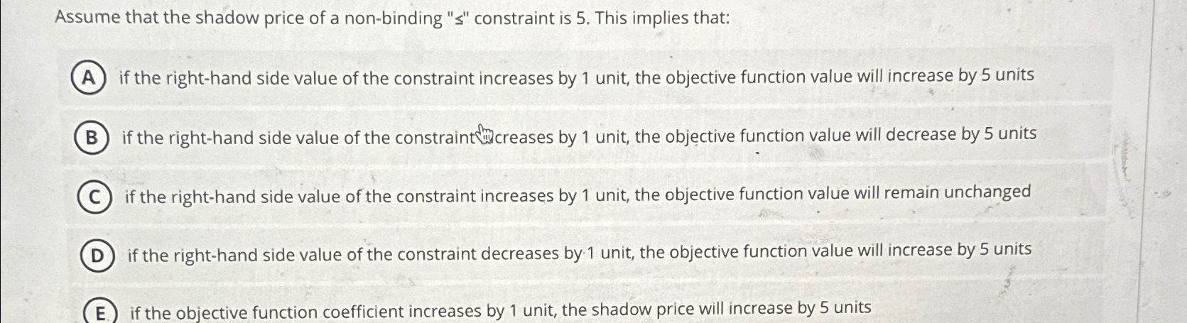 Solved Assume that the shadow price of a non-binding " ≤ " | Chegg.com