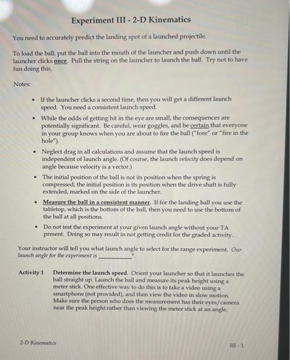 Solved prelab for Physics 1250 lab "2-D Kinematics" Which of | Chegg.com