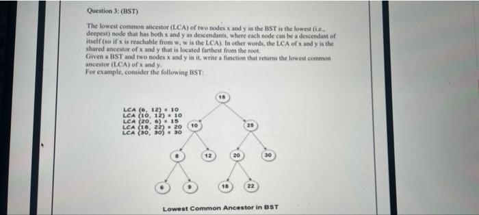 Solved Question 3:(BST) The lowest common ancestor (LCA) of | Chegg.com