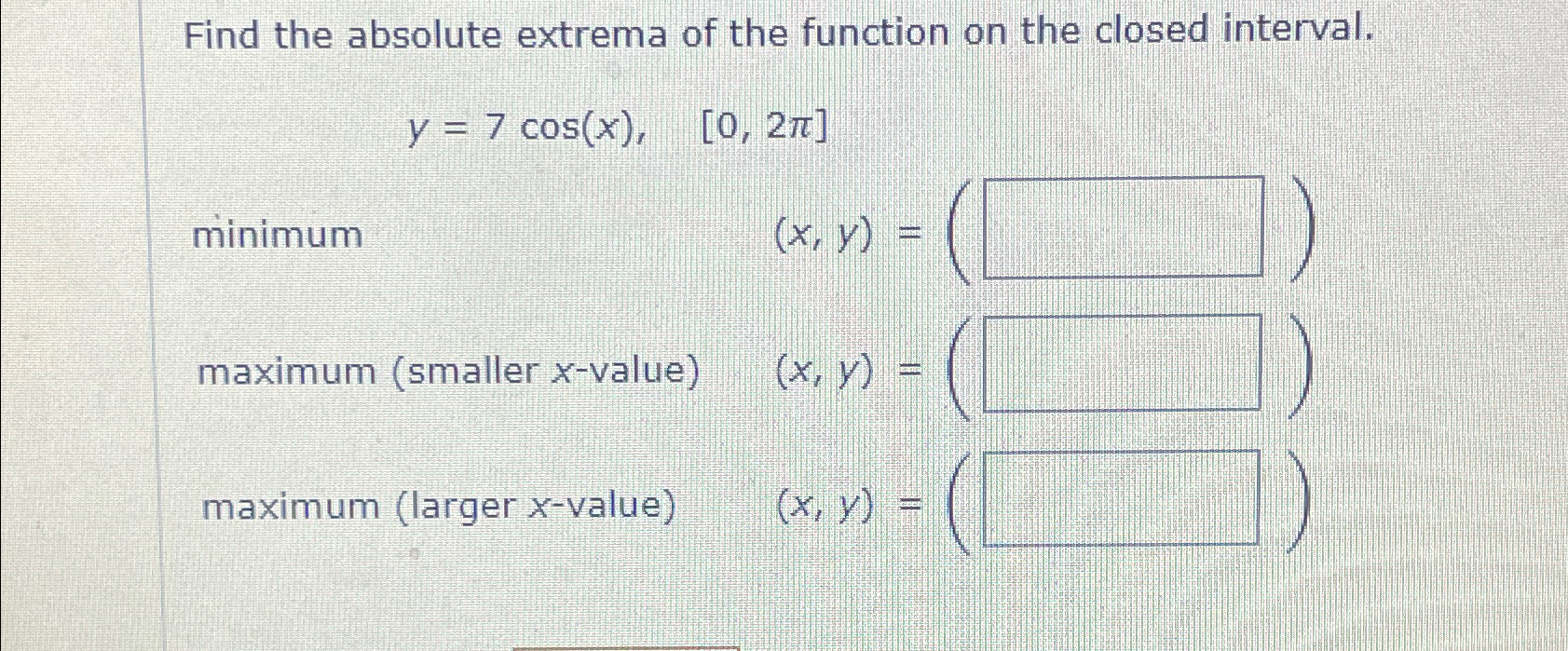 Solved Find the absolute extrema of the function on the | Chegg.com