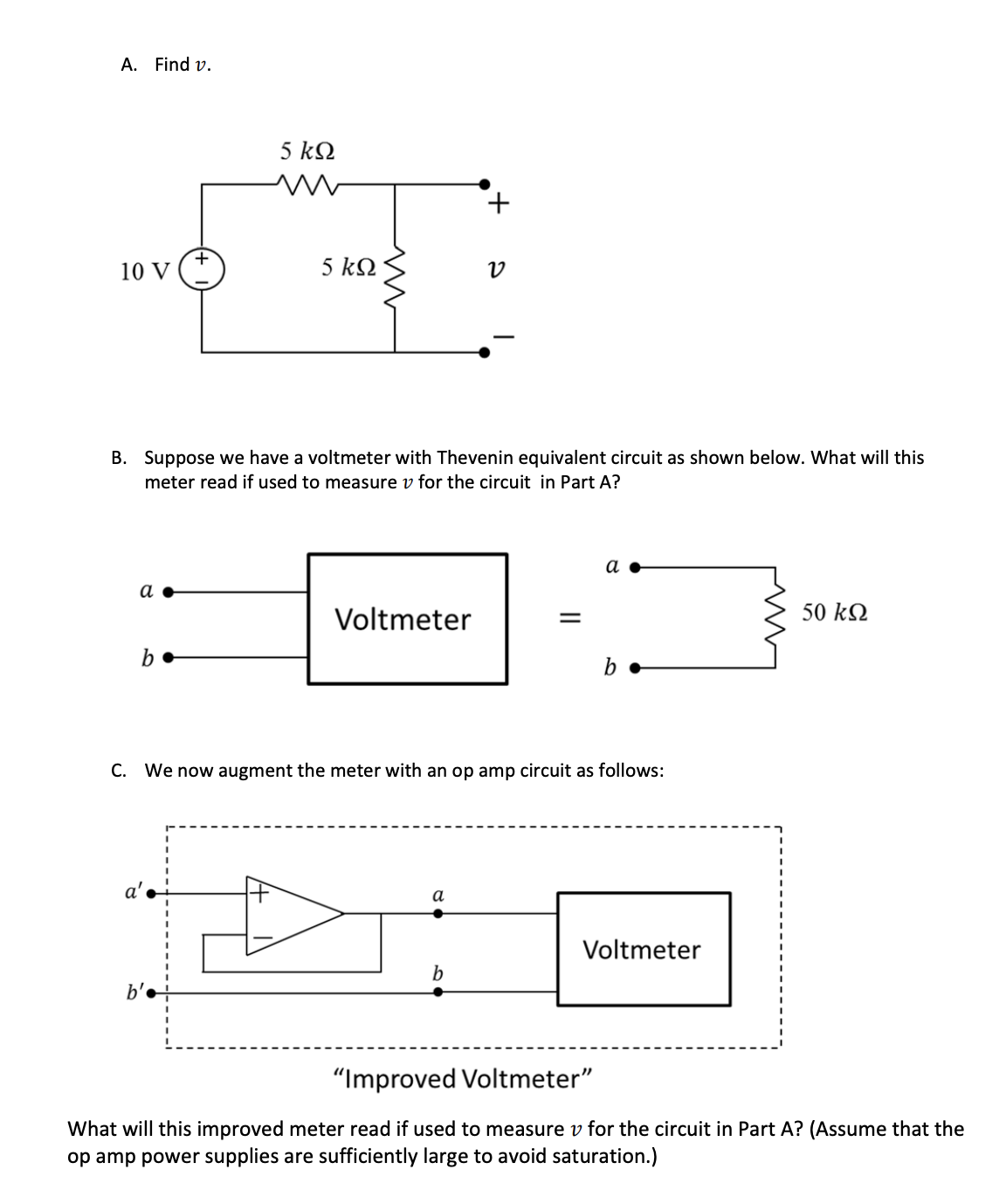 Solved A. ﻿Find v.B. ﻿Suppose we have a voltmeter with | Chegg.com