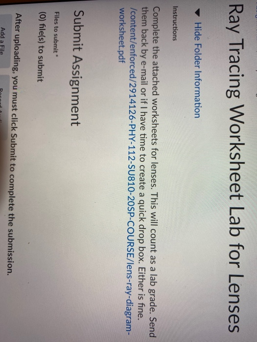 Solved Ray Tracing Worksheet Lab for Lenses Hide Folder | Chegg.com