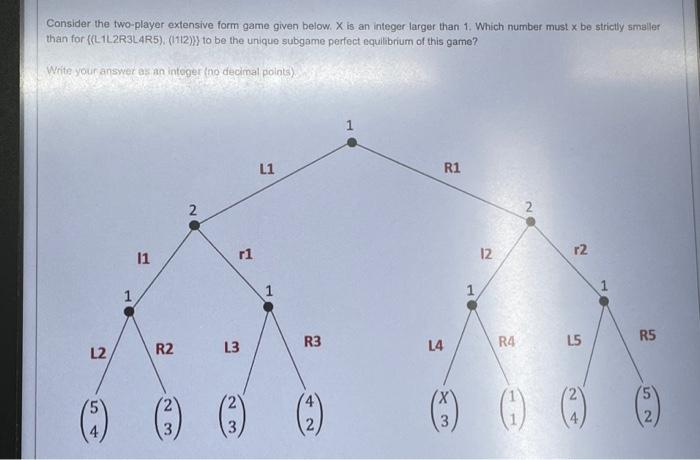 Consider the two-player extensive form game given | Chegg.com