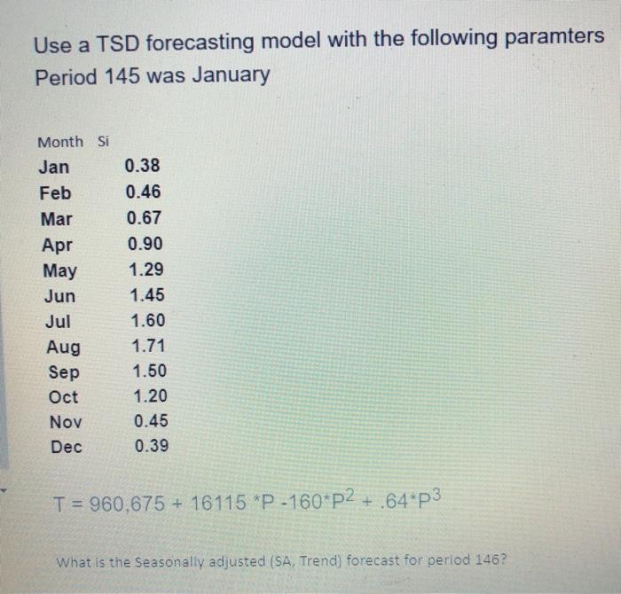 Solved Use a TSD forecasting model with the following | Chegg.com