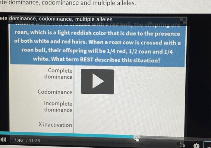 Solved dominance, codominance and multiple alleles. | Chegg.com