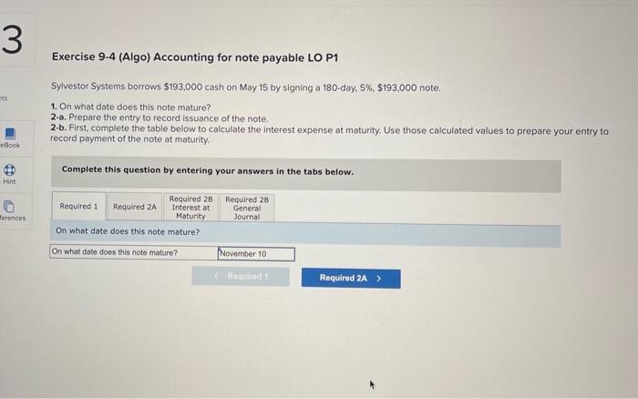 Solved Exercise 9-4 (Algo) Accounting for note payable LO P1 | Chegg.com