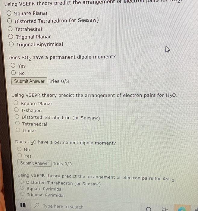 Solved Using VSEPR theory predict the arrangement O Square | Chegg.com