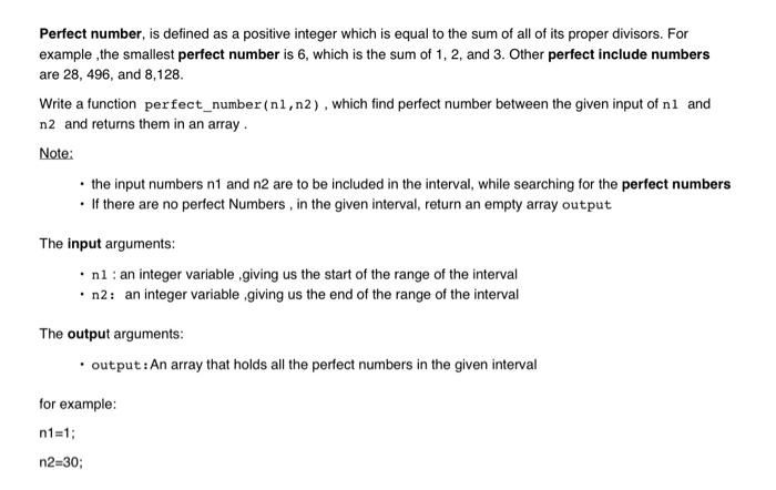 Solved Perfect number, is defined as a positive integer | Chegg.com