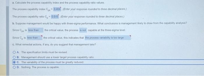 Solved a. Calculate the process capability index and the | Chegg.com