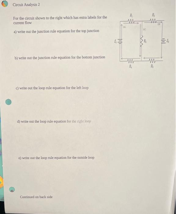 Solved Circuit Analysis 2 For the circuit shown to the right | Chegg.com