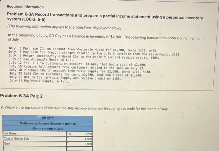 Solved Required information Problem 6-3A Record transactions | Chegg.com