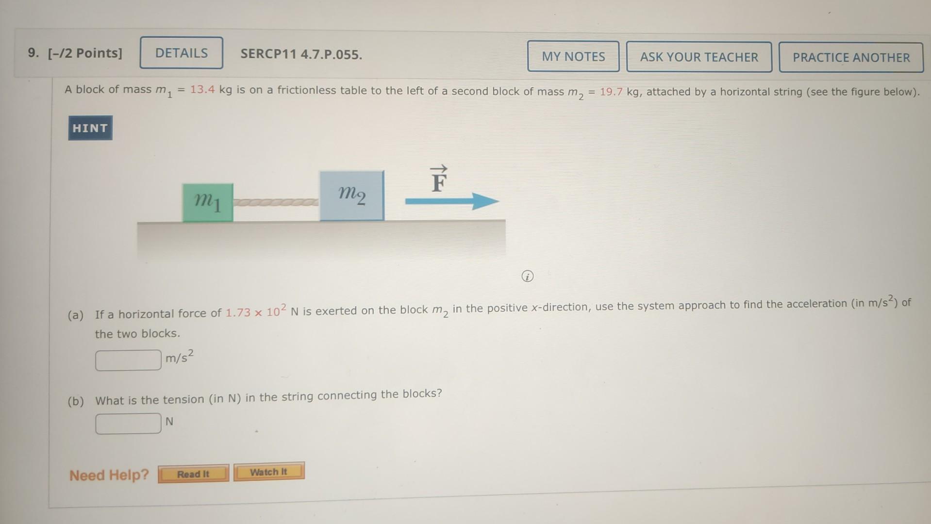 Solved A block of mass m1=13.4 kg is on a frictionless table | Chegg.com
