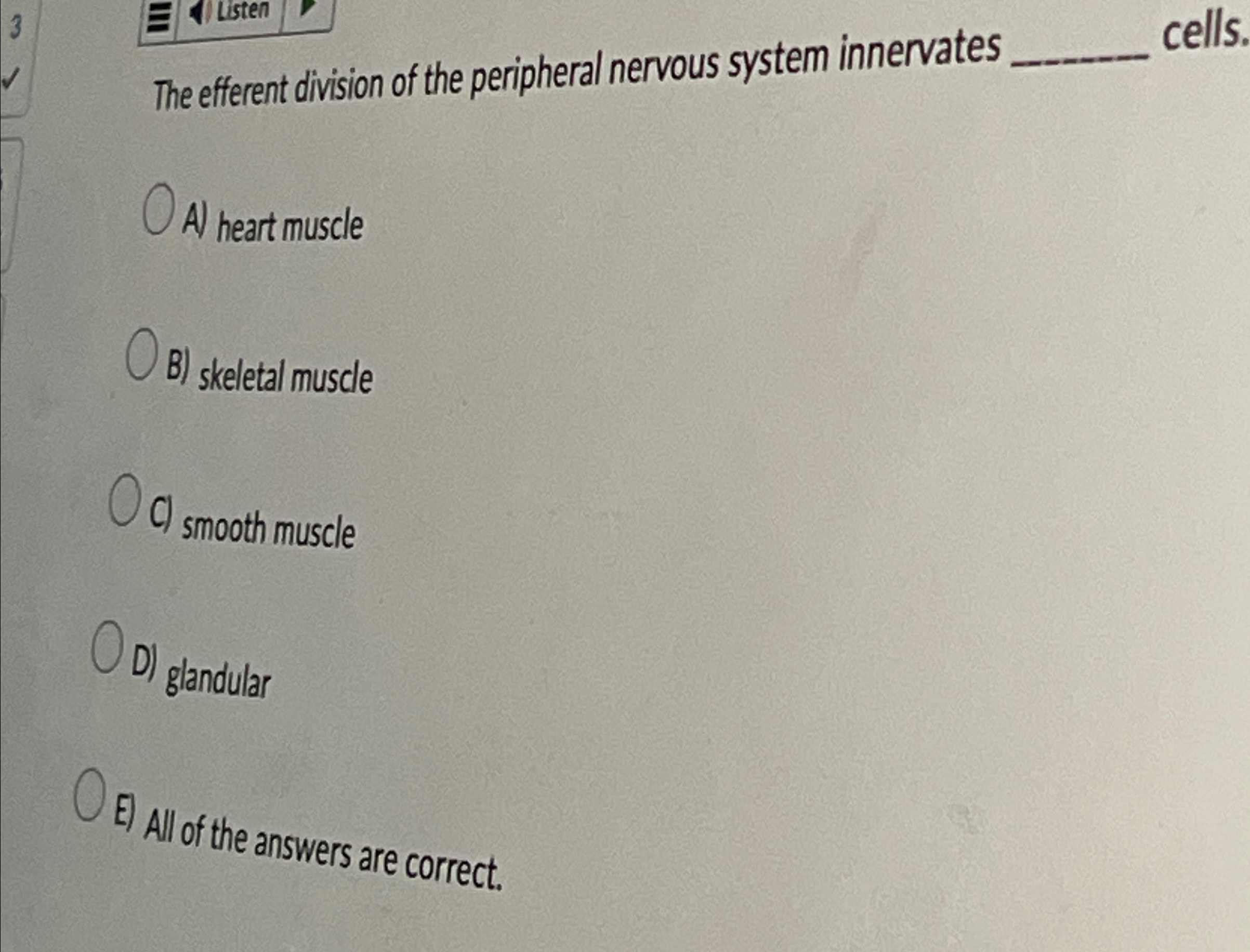 Solved The efferent division of the peripheral nervous | Chegg.com
